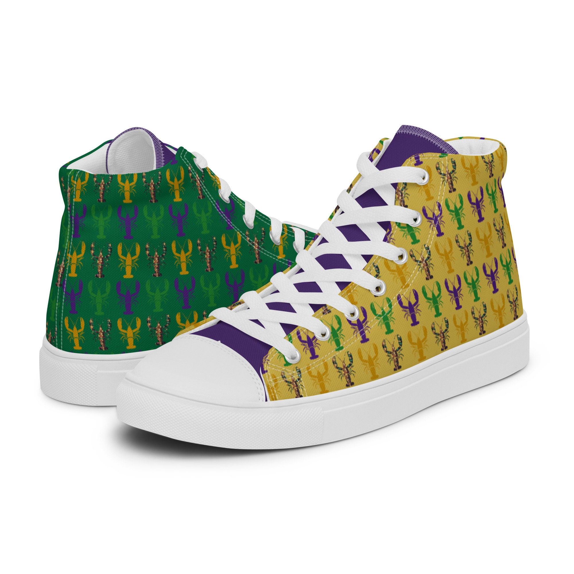 Men’s | Mardi Gras Crawfish Pattern | High Top Canvas Shoes - Purple ...
