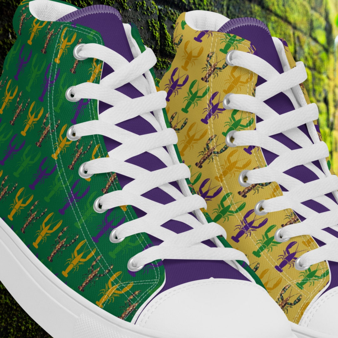 Women’s | Mardi Gras Shoes | Crawfish Pattern | High Top Canvas Shoes ...