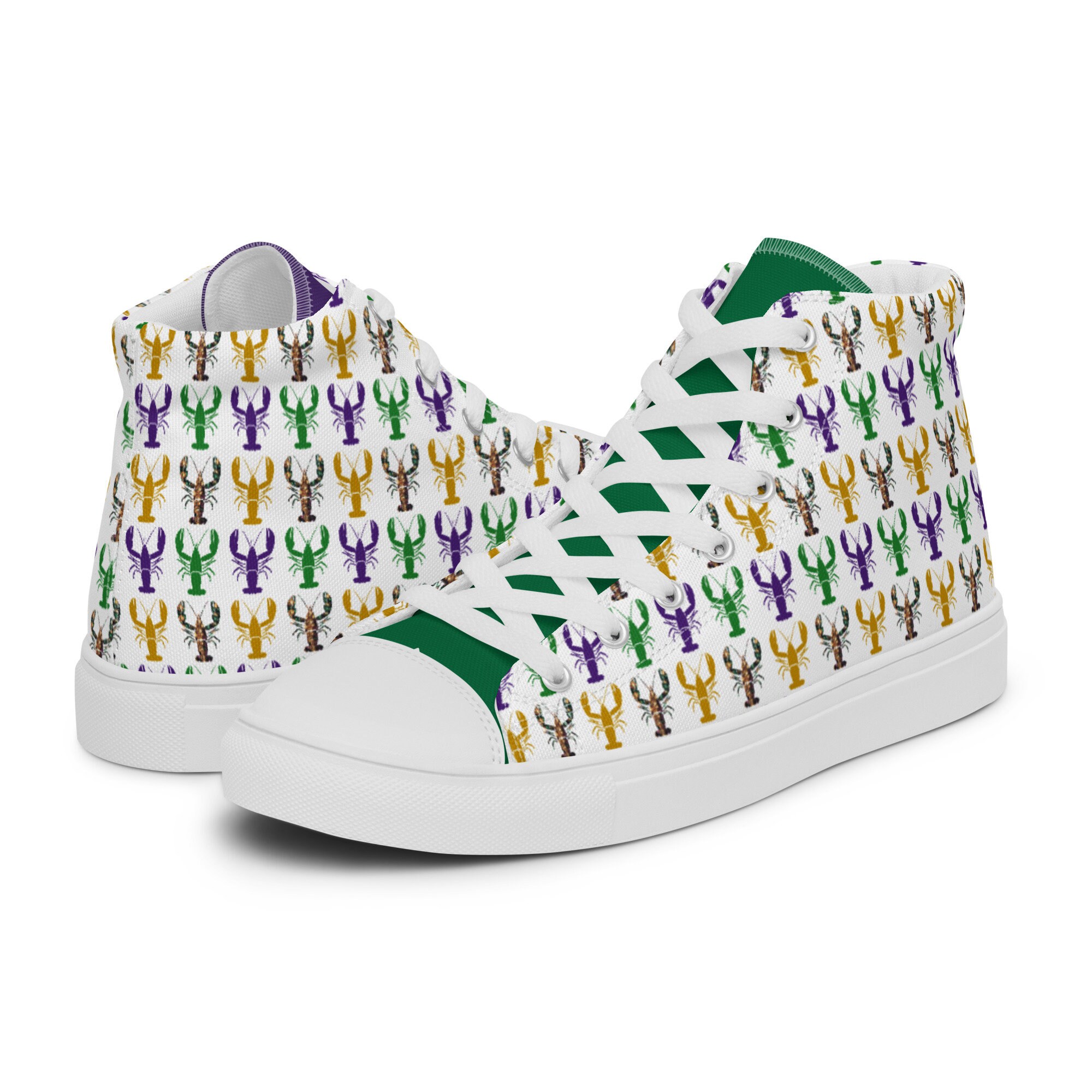 Womens Mardi Gras Crawfish Pattern High Top Canvas Shoes | Etsy