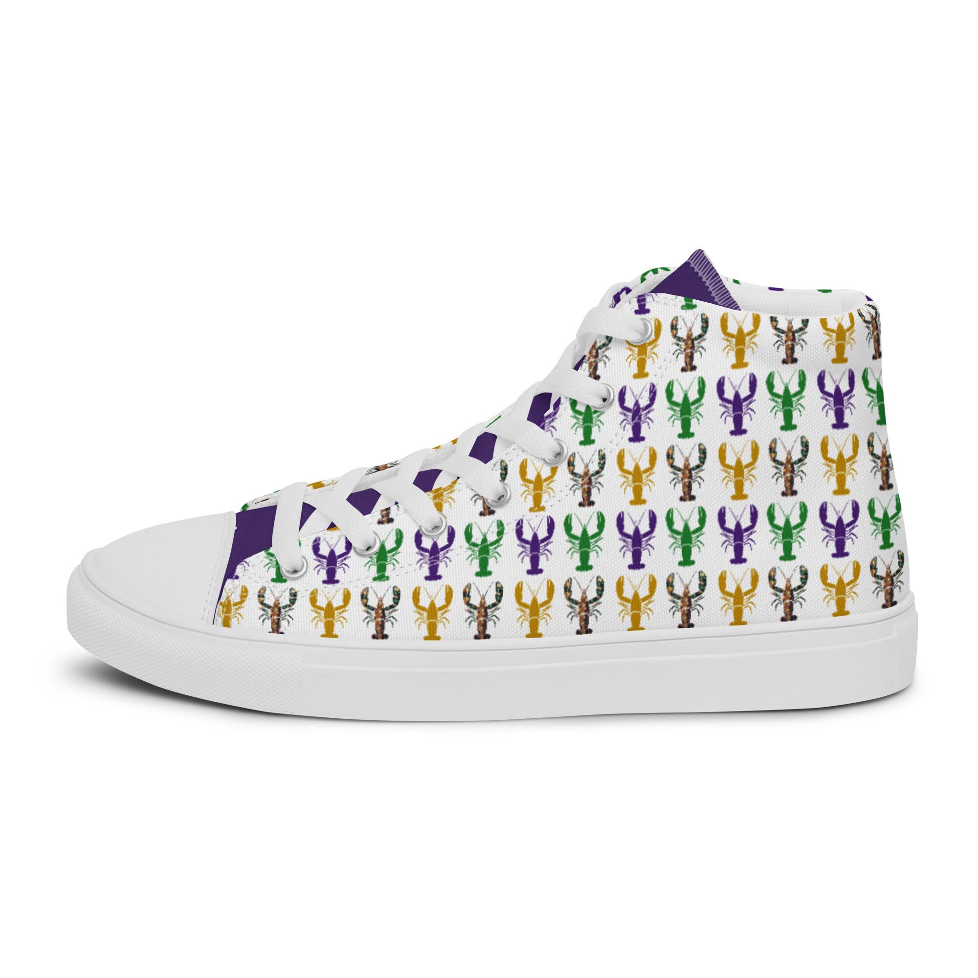 Mens Mardi Gras Crawfish Pattern High Top Canvas Shoes Purple Green ...
