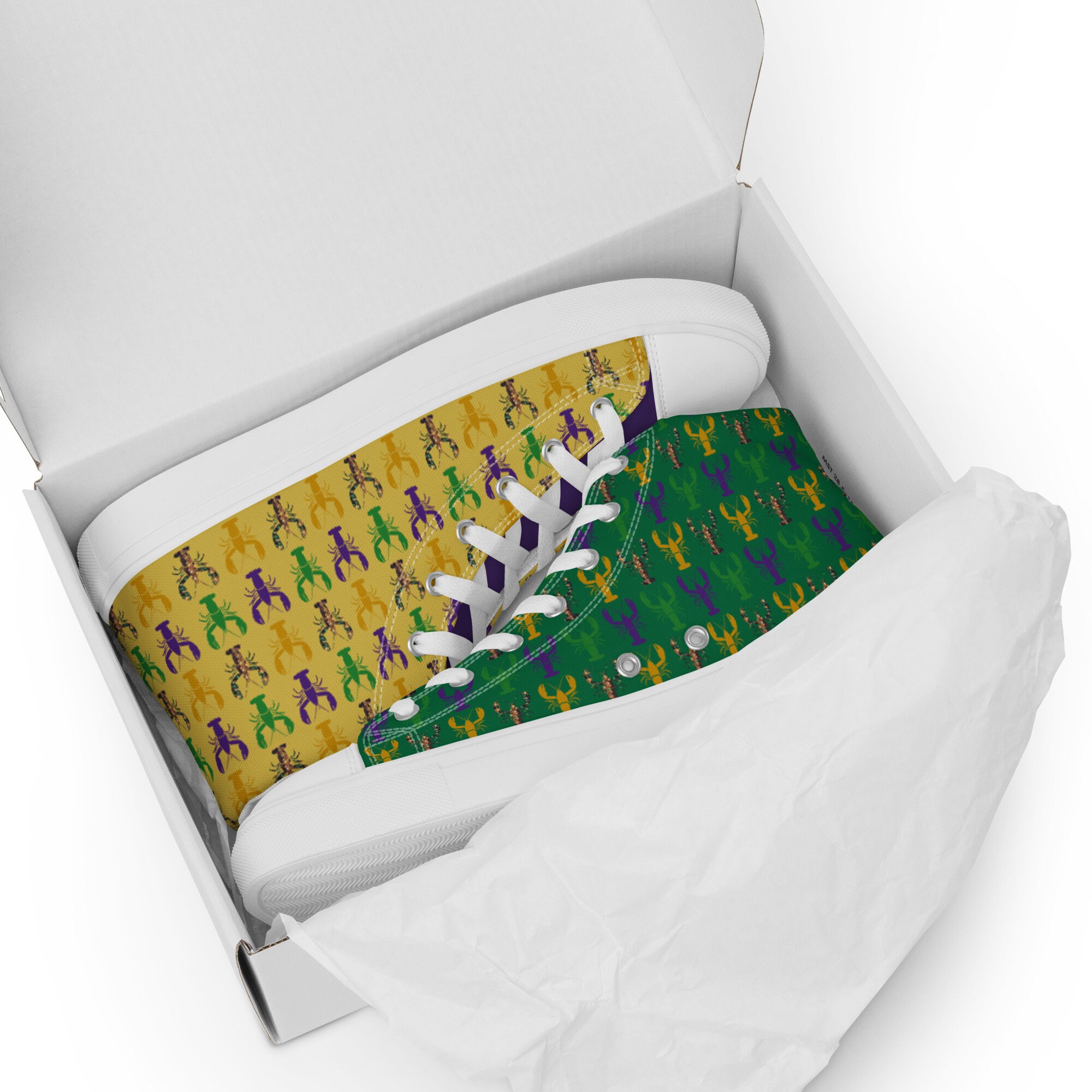 Men’s | Mardi Gras Crawfish Pattern | High Top Canvas Shoes - Purple ...