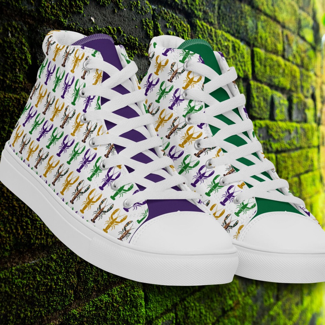 Women’s | Mardi Gras Crawfish Pattern | High Top Canvas Shoes - White ...