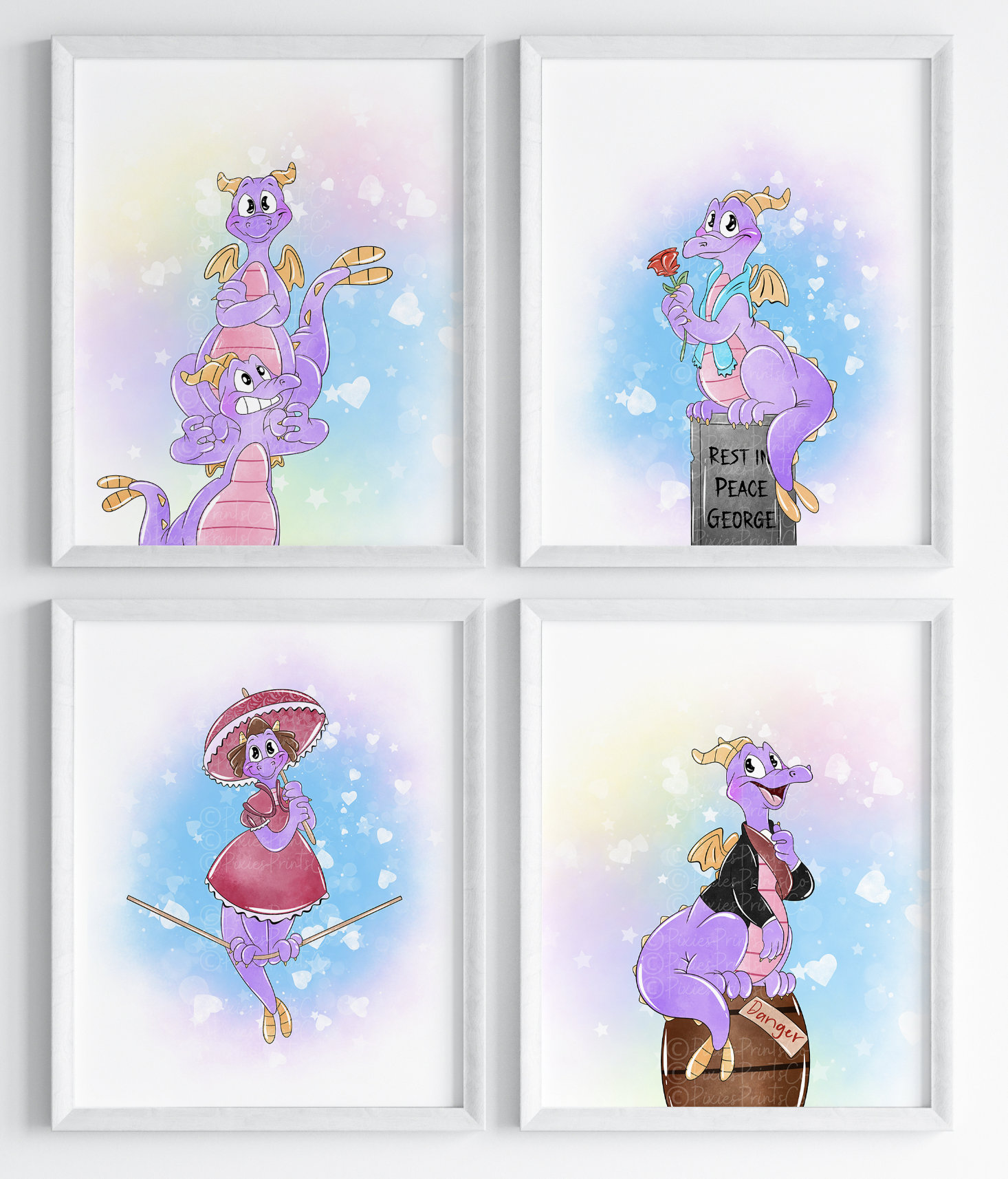 Set of 4 Figment Haunted Mansion Wall Prints / Haunted Mansion Ride Wall Art / Figment Home ...