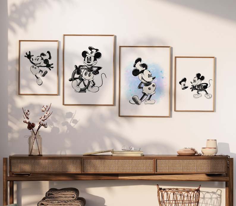 Steamboat Willie Set of 4 Watercolour Wall Prints / Steamboat Willie ...