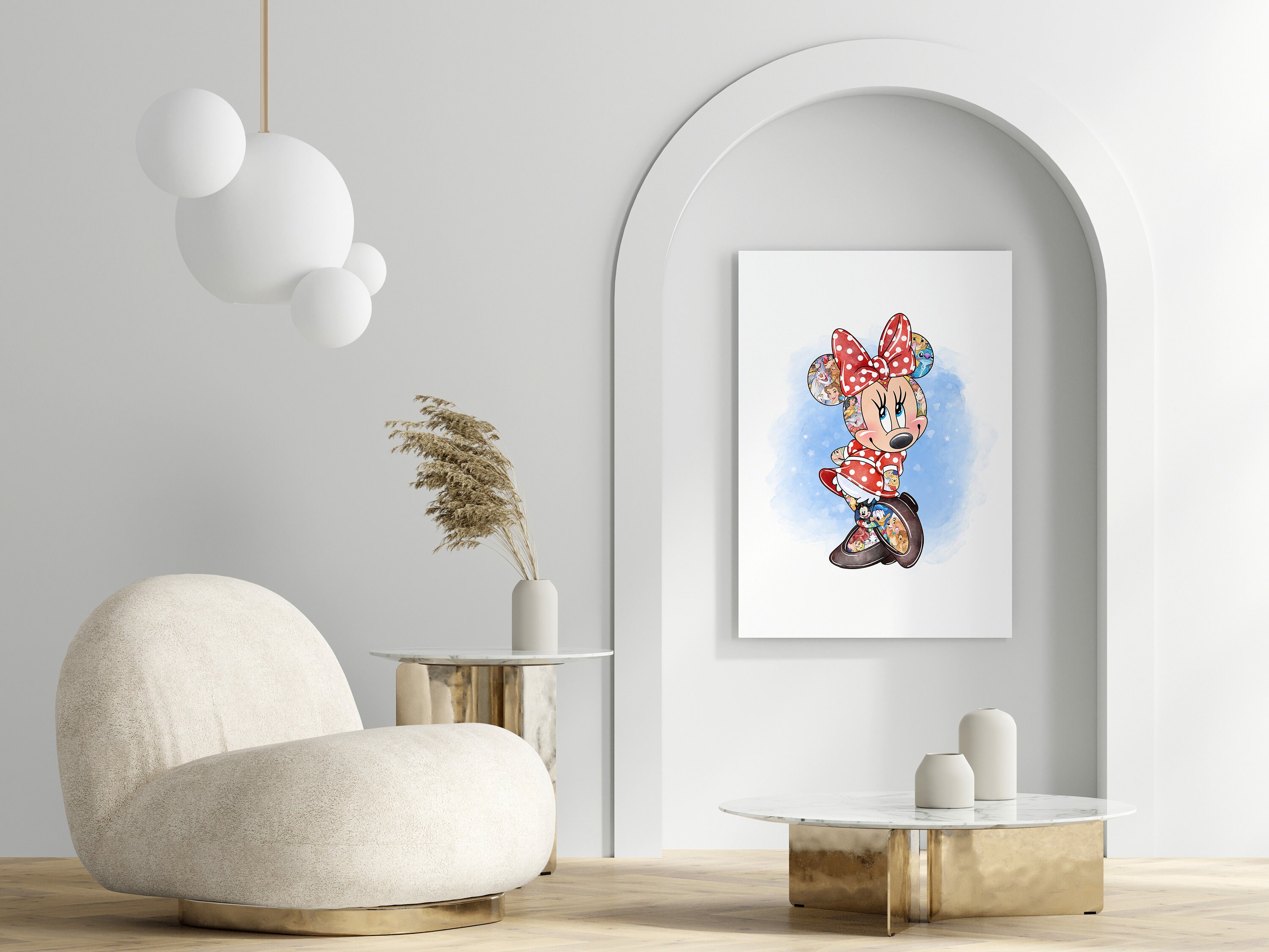 Minnie Collage Characters Wall Print / Stitch, Mickey, Belle, Simba ...