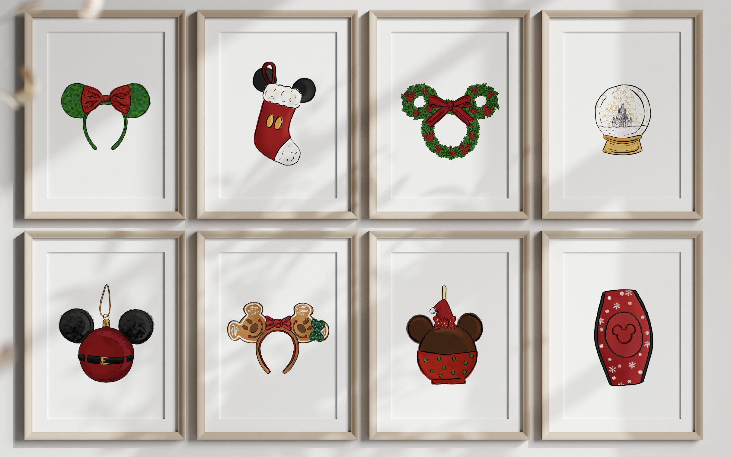 Mickey Christmas Set of 8 Wall Prints / Magic Kingdom / Magic - Etsy