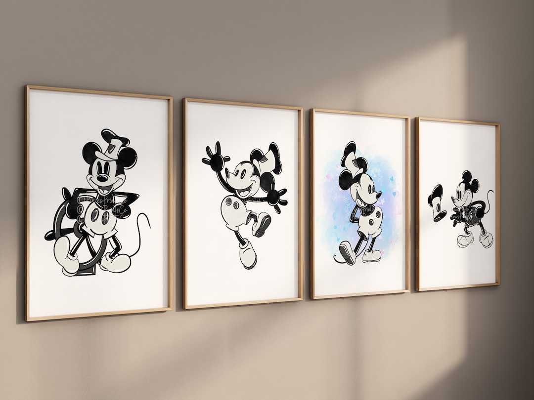 Steamboat Willie Set of 4 Watercolour Wall Prints / Steamboat Willie ...