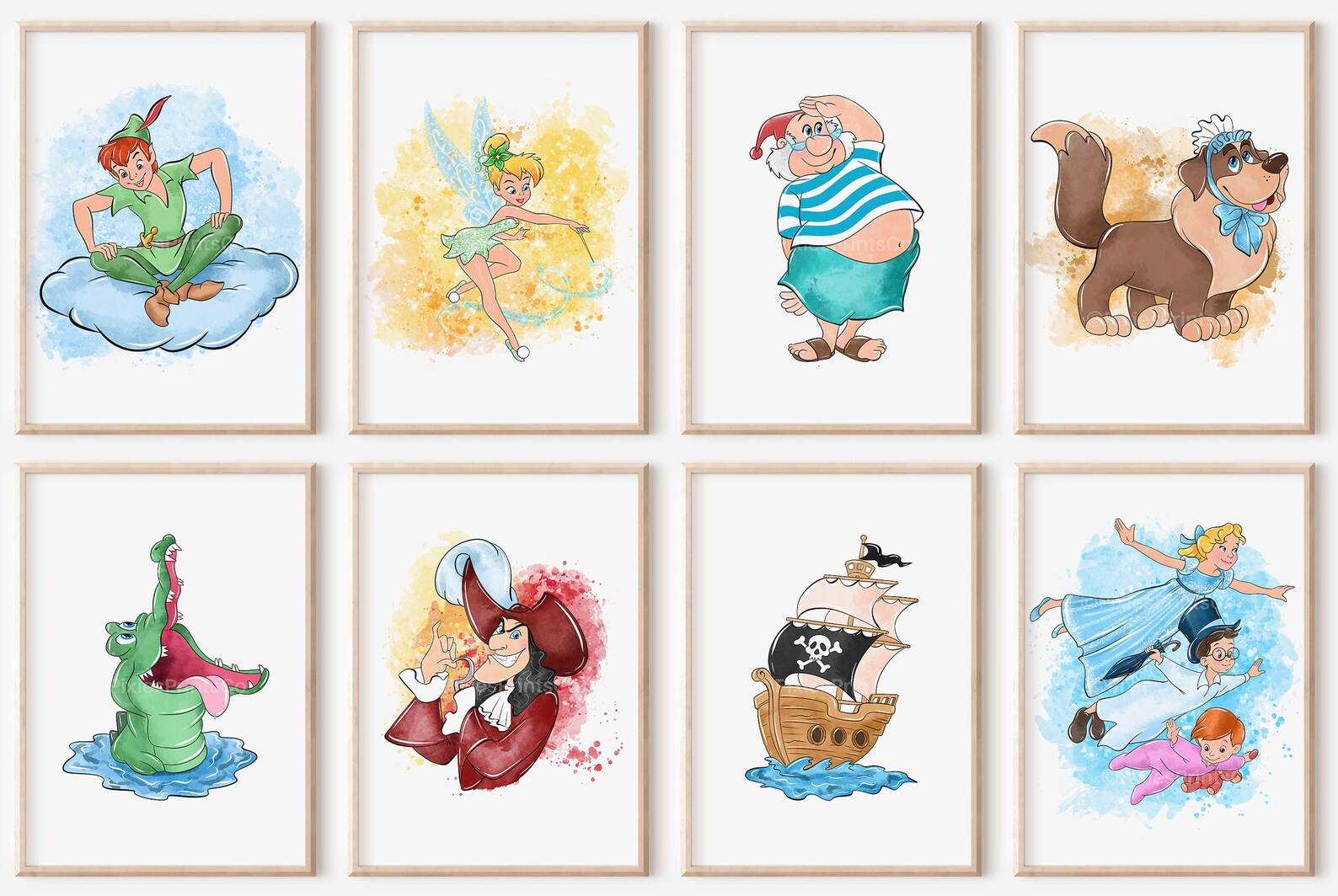 Watercolour Set of 8 Peter Pan Wall Prints / Digital Download / Wendy ...