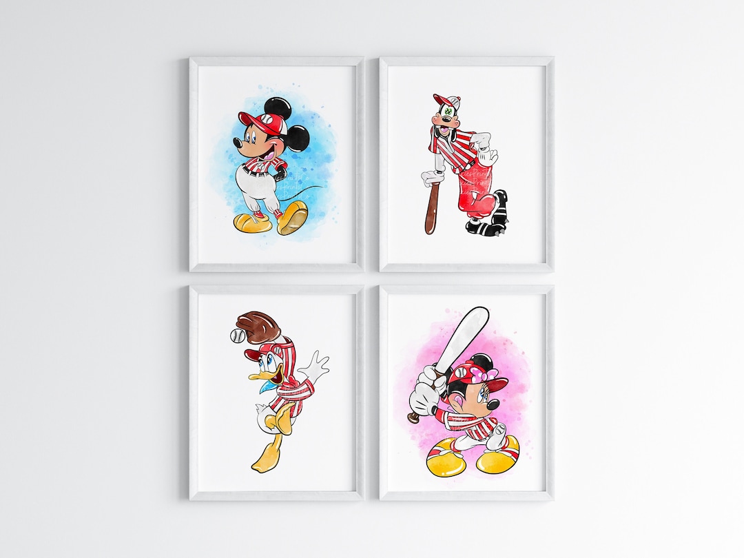 Mickey Minnie Baseball Wall Prints Set of 4 / Goofy Donald Baseball ...