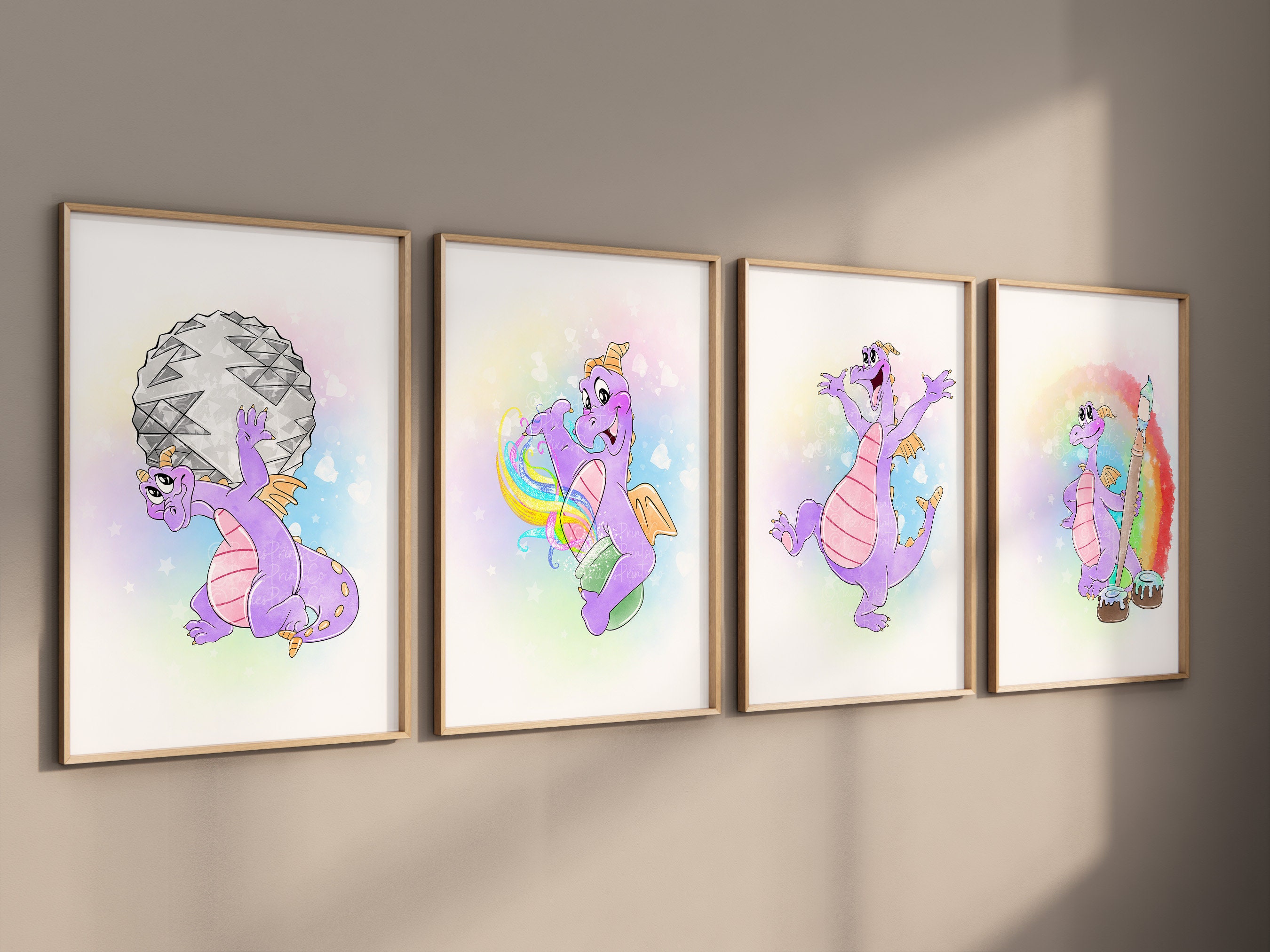 Watercolour Set of 4 Figment Wall Prints / Epcot Figment Wall Art / Epcot Figment Home Decor ...