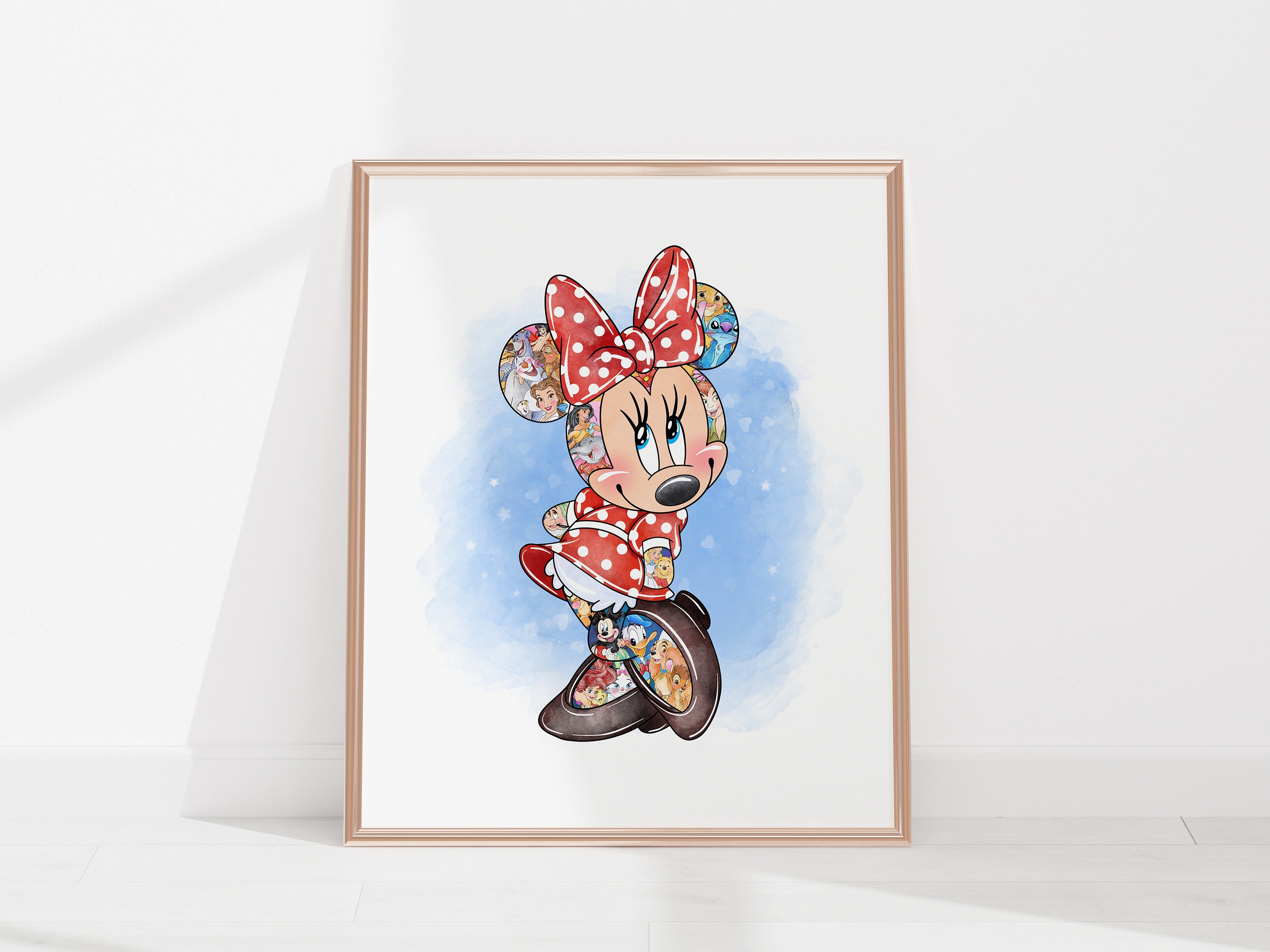 Minnie Collage Characters Wall Print / Stitch, Mickey, Belle, Simba ...