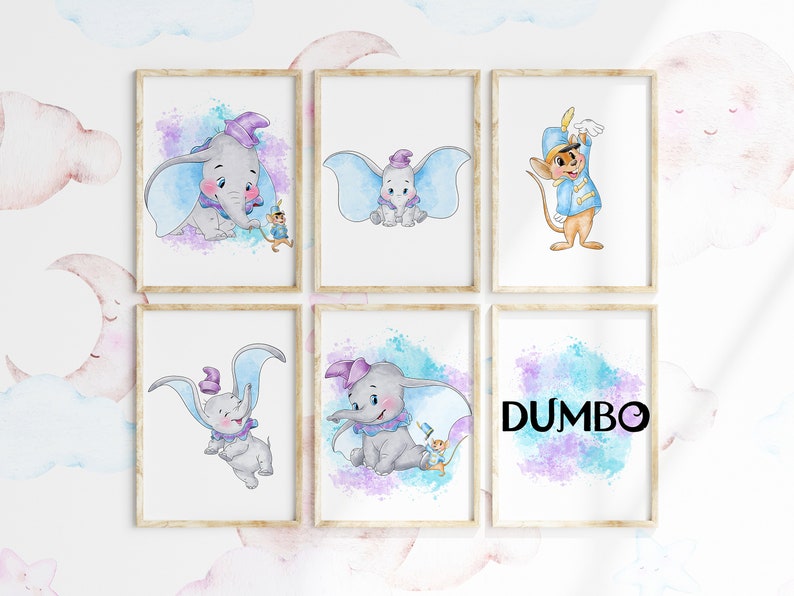 Watercolour Set of 6 Dumbo Wall Prints / Children's Bedroom Nursery ...