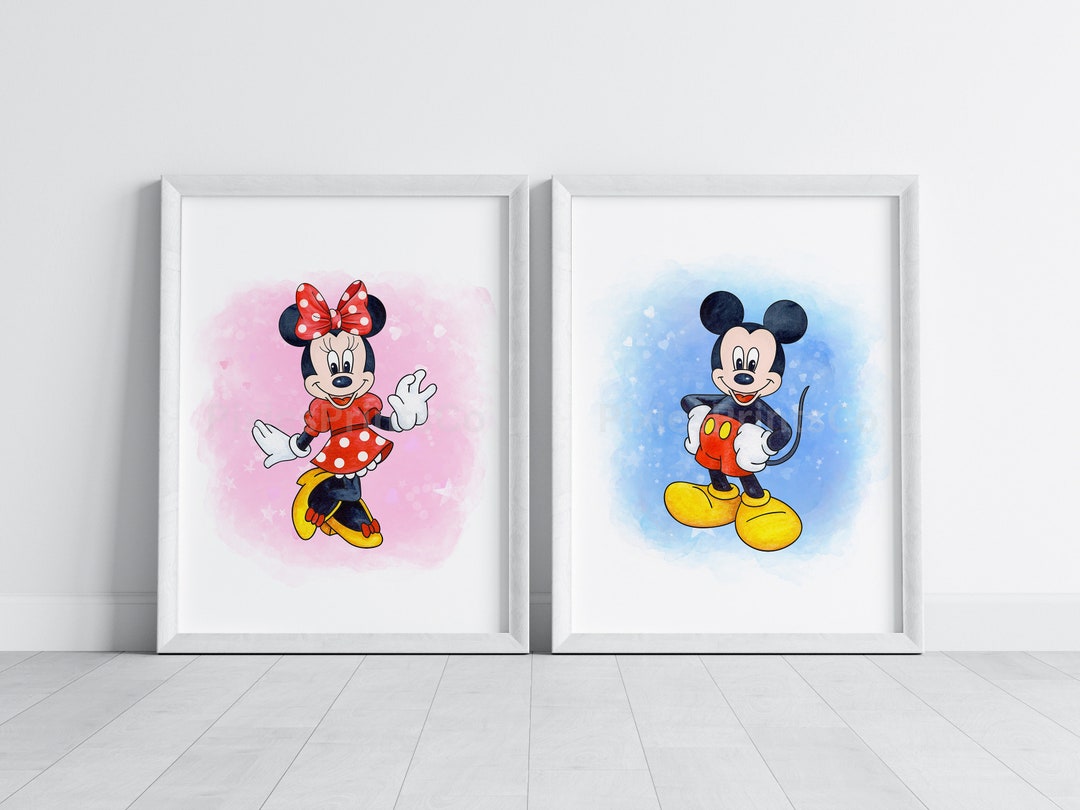Set of 2 Mickey & Minnie Wall Art / Minnie Mickey Wall Prints ...