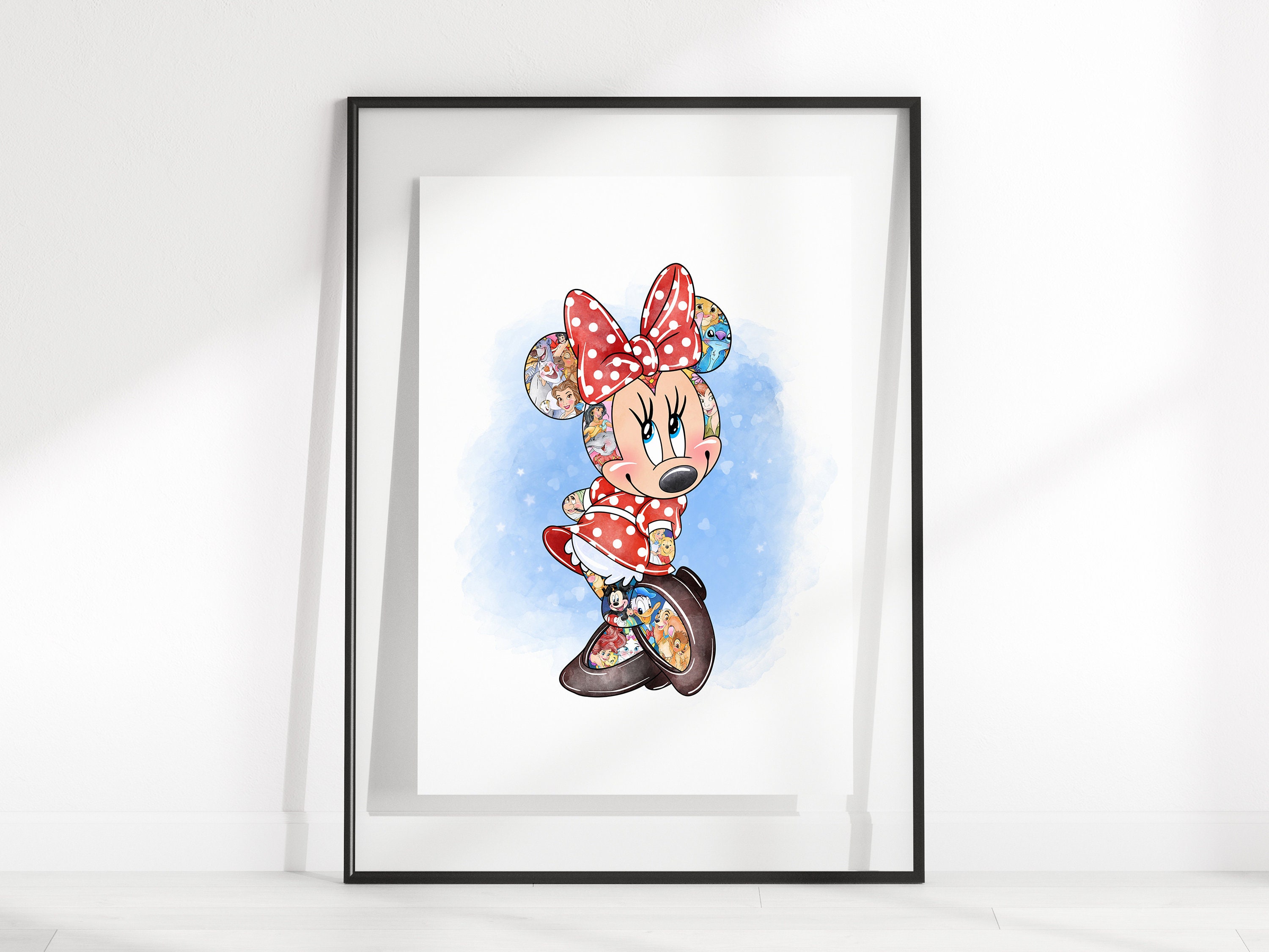 Minnie Collage Characters Wall Print / Stitch, Mickey, Belle, Simba ...