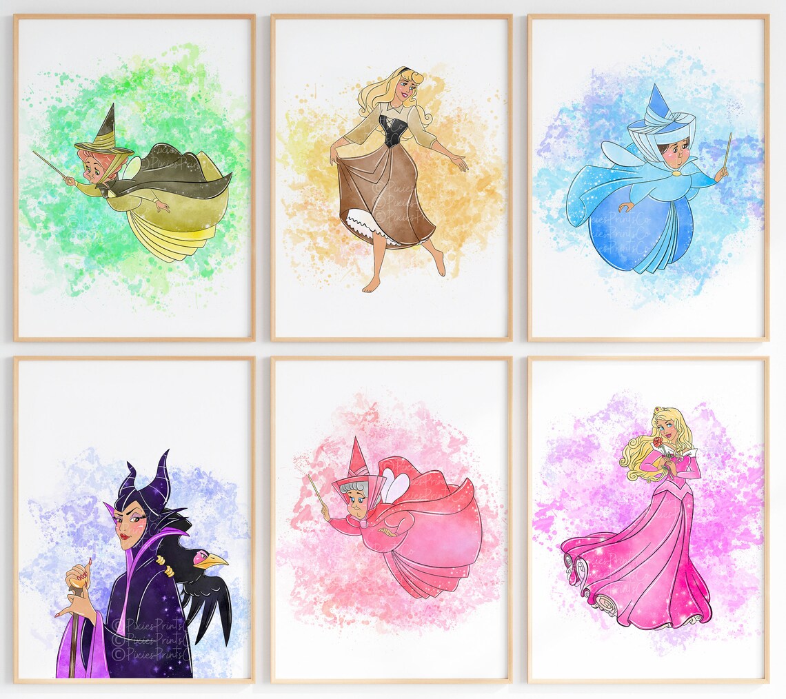 Watercolour Sleeping Beauty Set of 6 Wall Prints / Sleeping Beauty Home ...