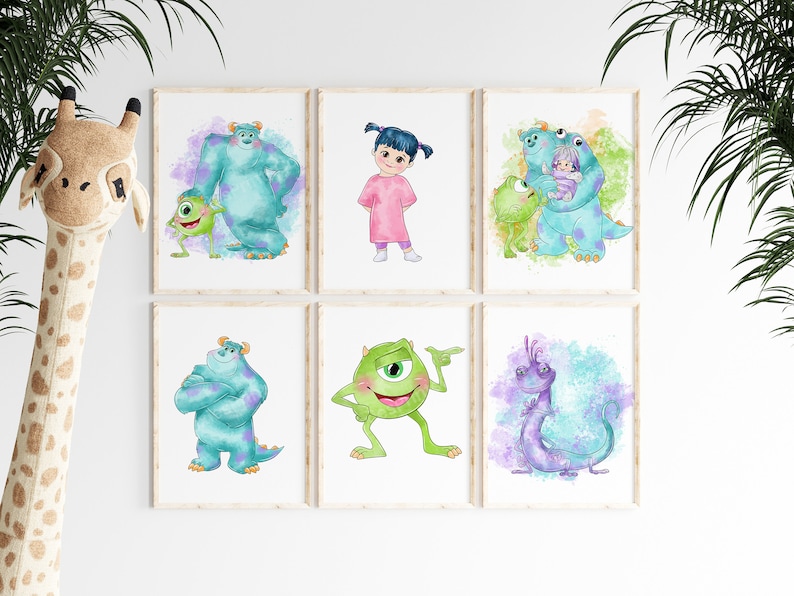 Watercolour Set of 6 Inc Monster Wall Prints / Children's Bedroom Wall ...