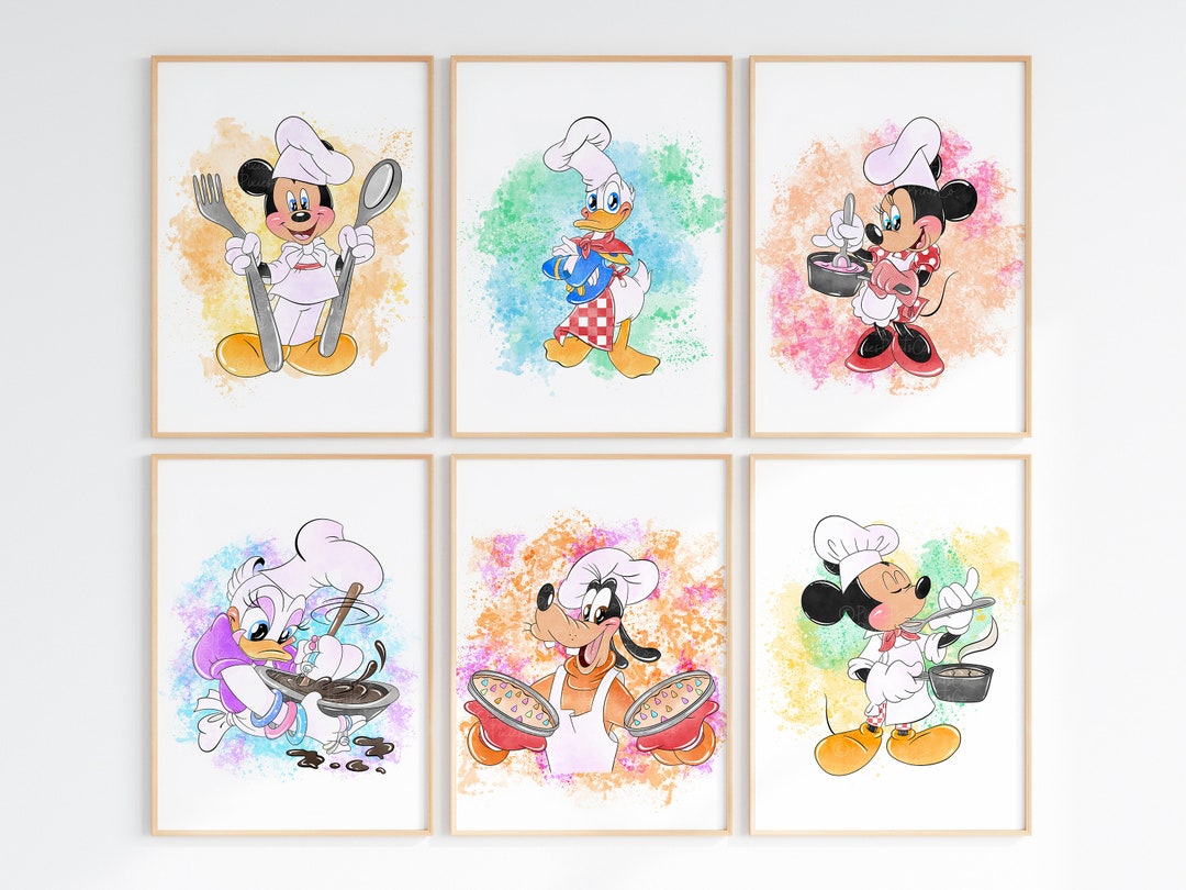 Set of 6 Mickey & Pals Cooking Kitchen Wall Art Prints / Mickey Minnie ...
