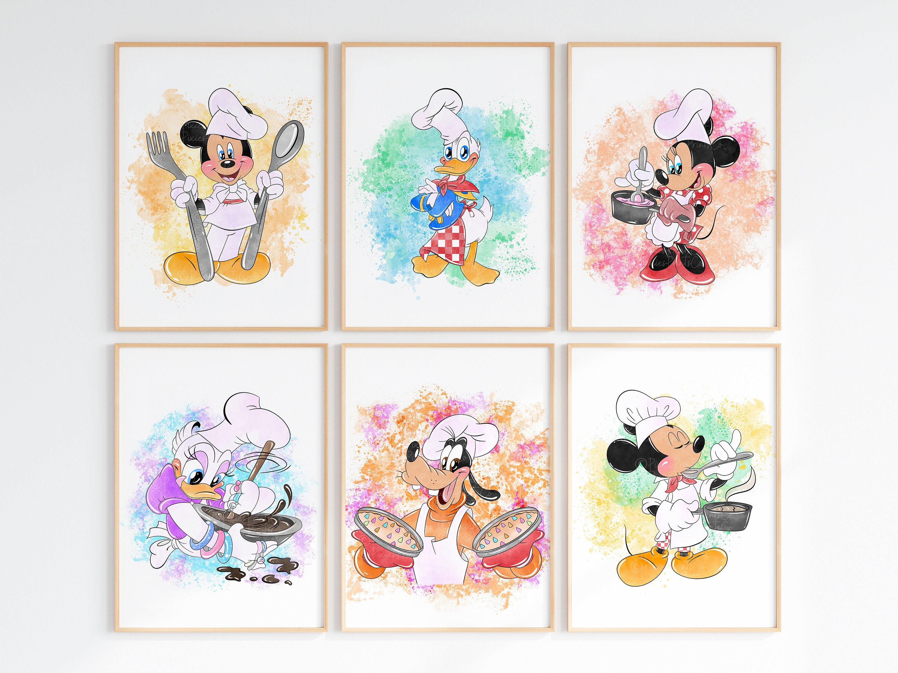 Set of 6 Mickey & Pals Cooking Kitchen Wall Art Prints / Mickey Minnie ...