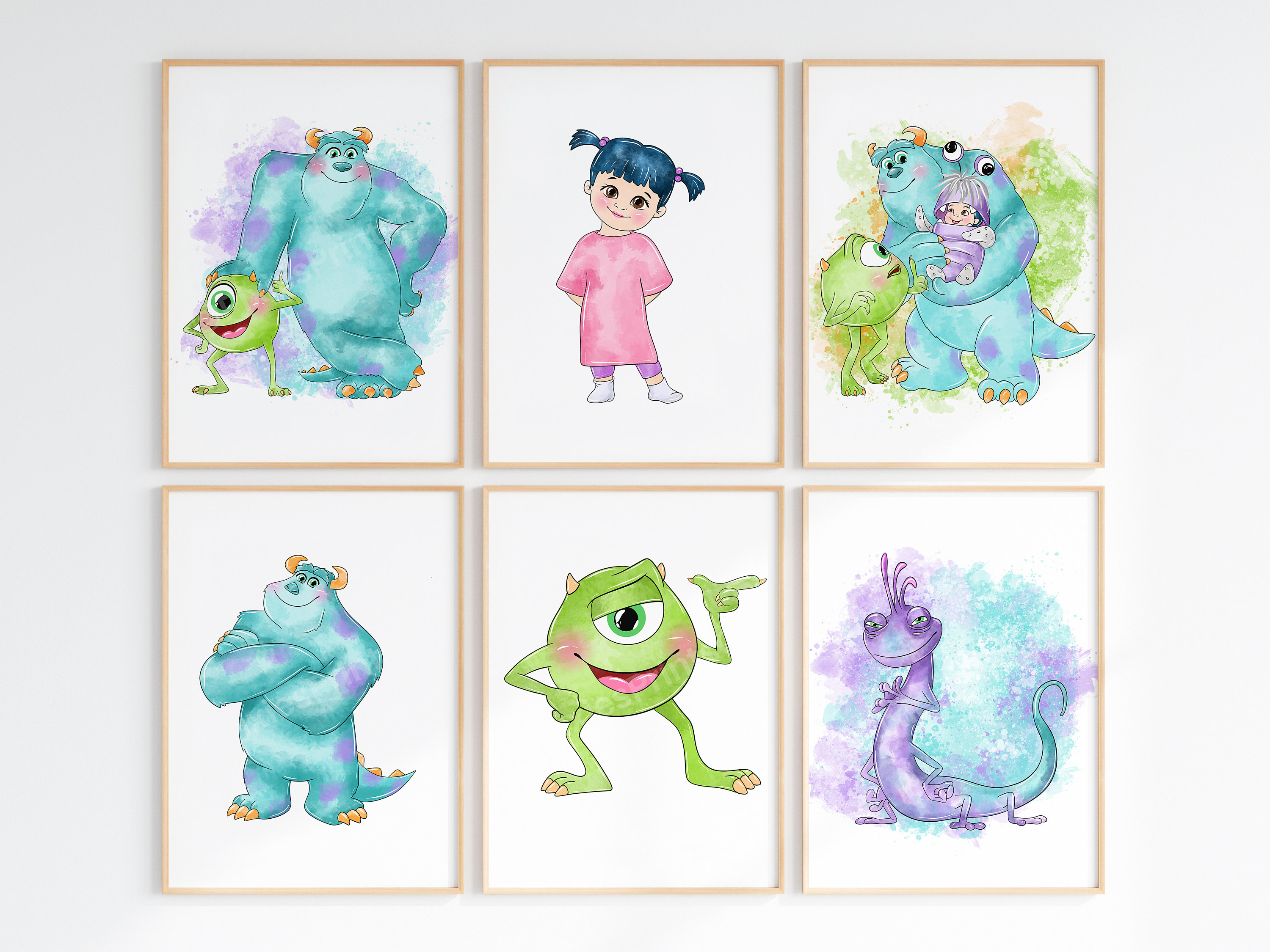 Watercolour Set of 6 Inc Monster Wall Prints / Children's Bedroom Wall ...
