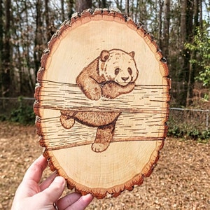 Panda Wood Burning Art, Rustic Wood Slice Art, Panda Gifts - Etsy