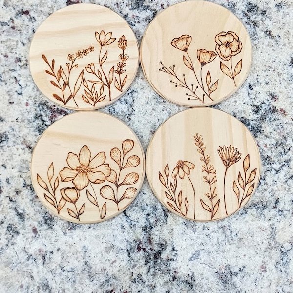 Wood Burned Coasters - Etsy