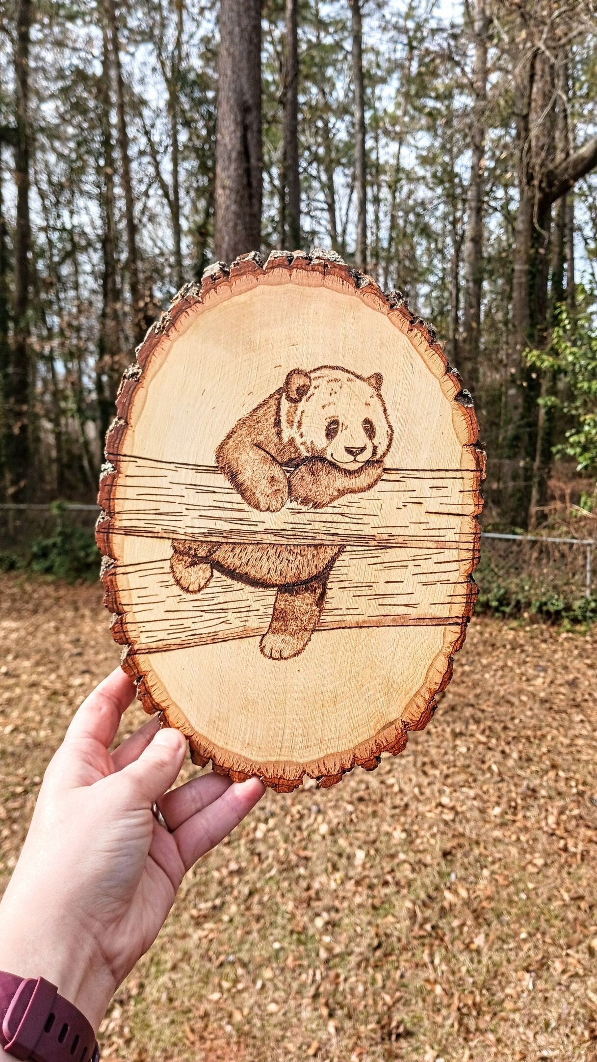 Panda Wood Burning Art, Rustic Wood Slice Art, Panda Gifts - Etsy