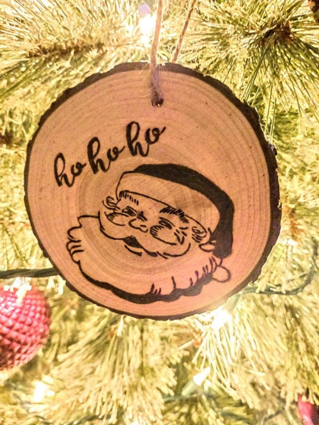 Wood Burned Santa Rustic Wood Slice Ornament - Etsy