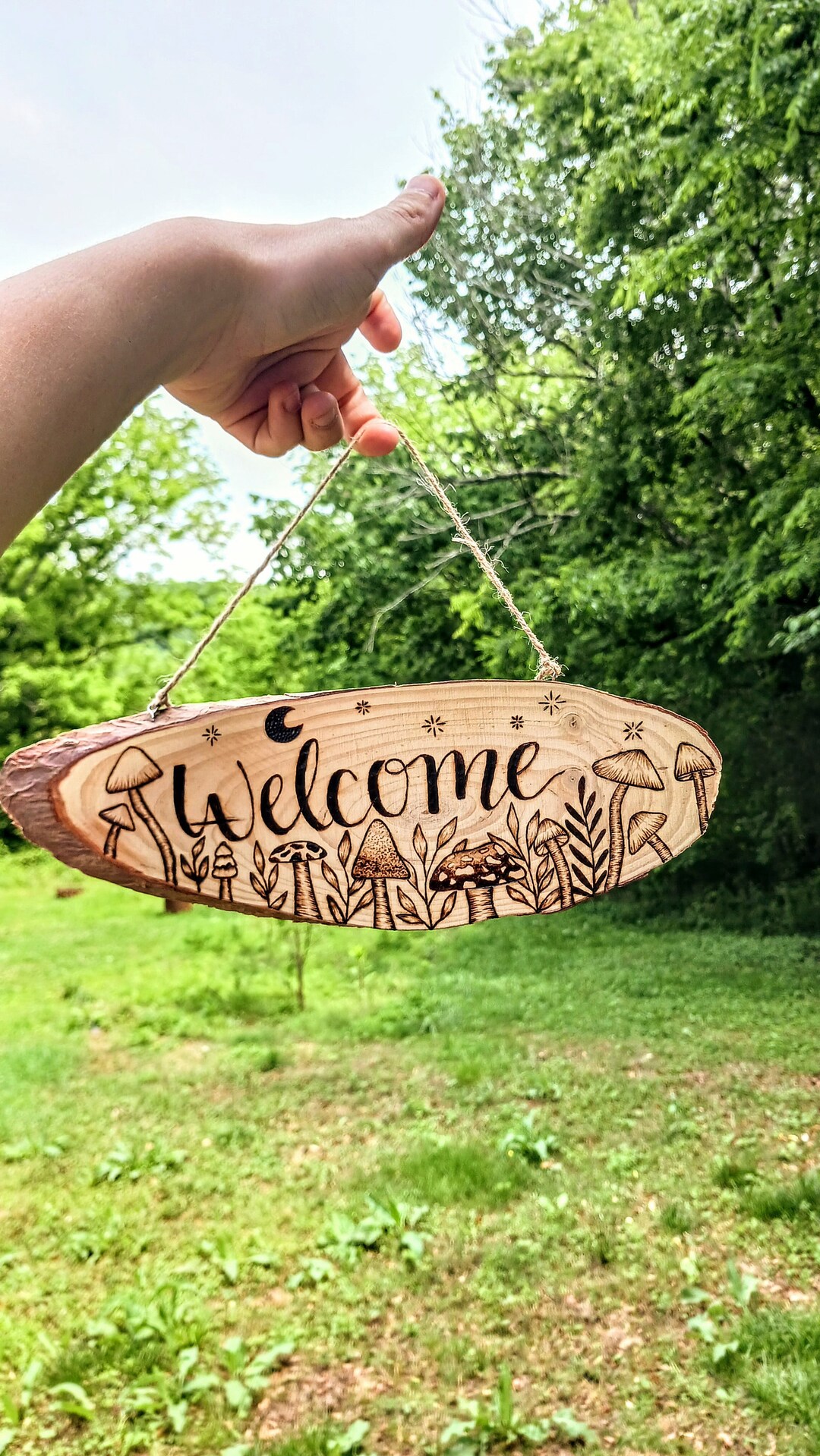 Wood Burned Mushroom Welcome Sign - Etsy