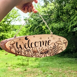 Wood Burned Mushroom Welcome Sign - Etsy