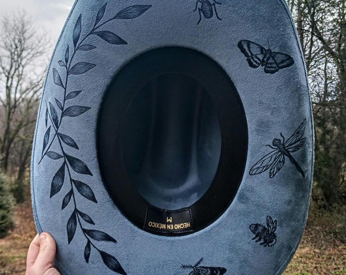 Hand Burned Blue Cowboy Hat for Women, Floral Design on the Under Side ...