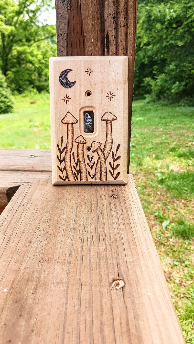 Wood Burned Mushroom Single Light Switch Cover - Etsy