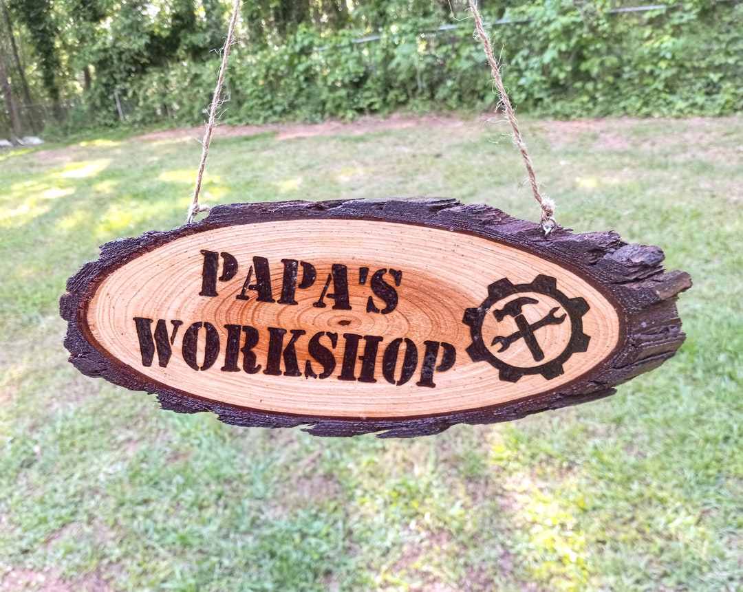 Wood Burned Workshop Name Sign – Custom Garage Decor Gift - Etsy