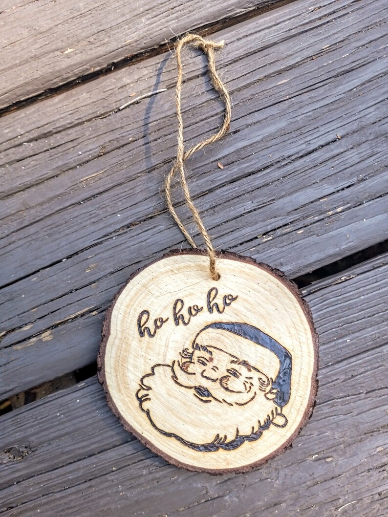 Wood Burned Santa Rustic Wood Slice Ornament - Etsy