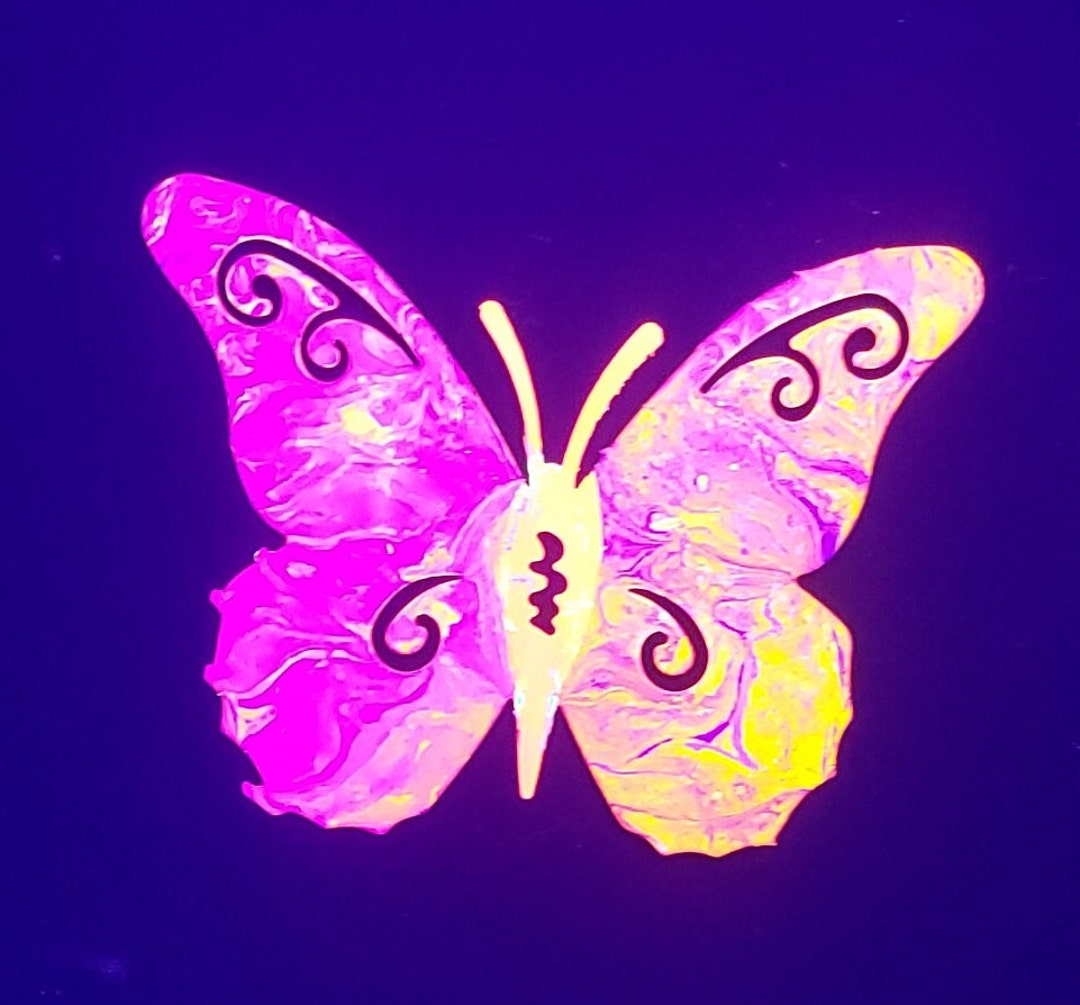 Stevie the Blacklight Reactive Paint Pour Hanging Wall Butterfly - Etsy
