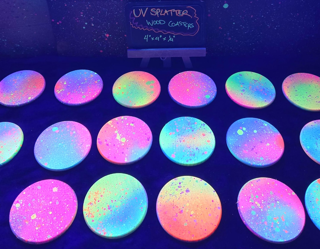 Blacklight UV Reactive Wood Coaster Set (4) - UV Splatter Circle - Etsy