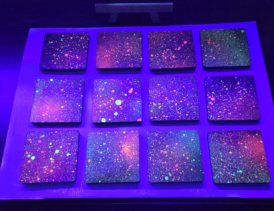 UV Glow Blacklight Reactive Wood Coaster Set (4) - Void Squares - Etsy