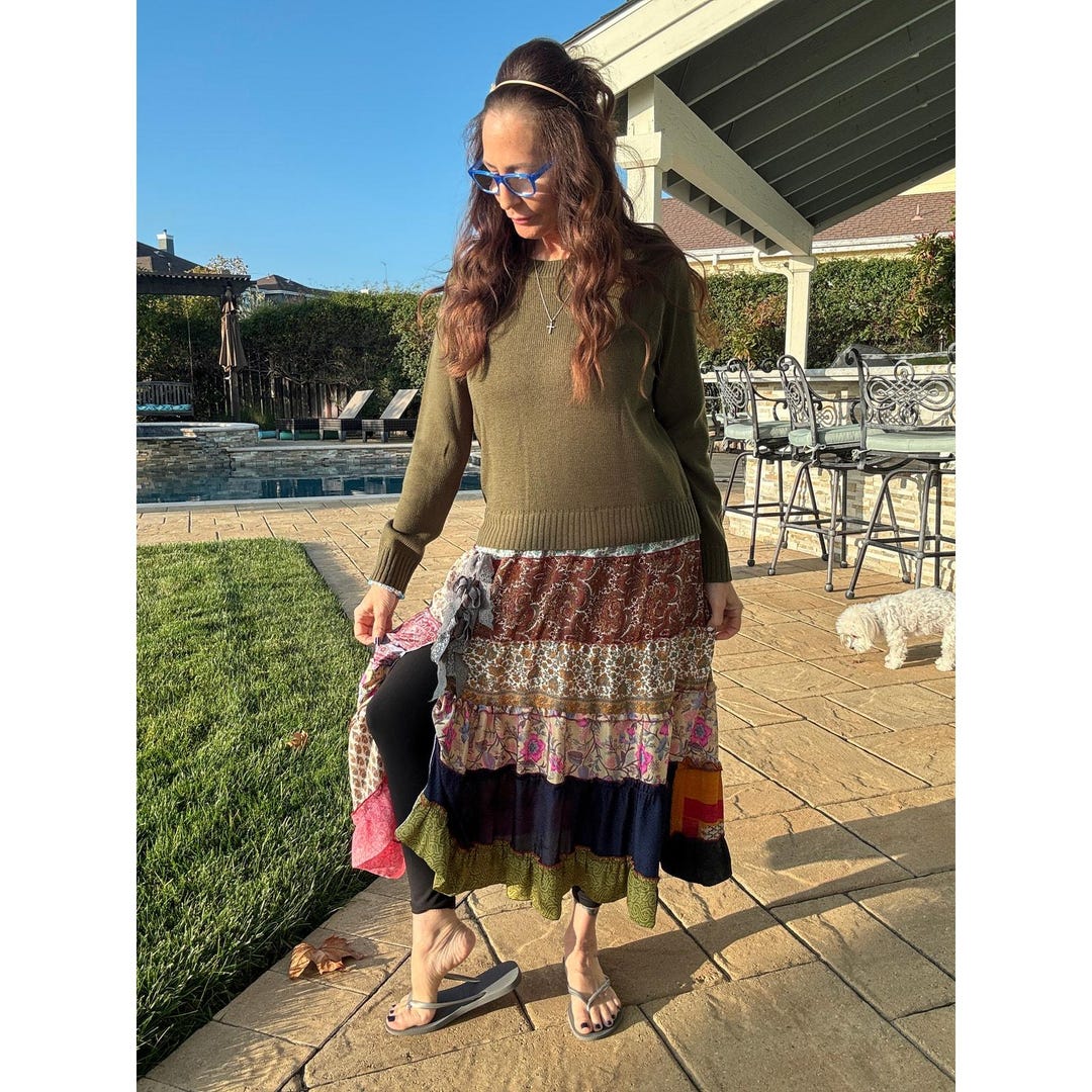 UPCYCLED Bohemian Divided Sweater Dress Maxi | Size Small Medium ...