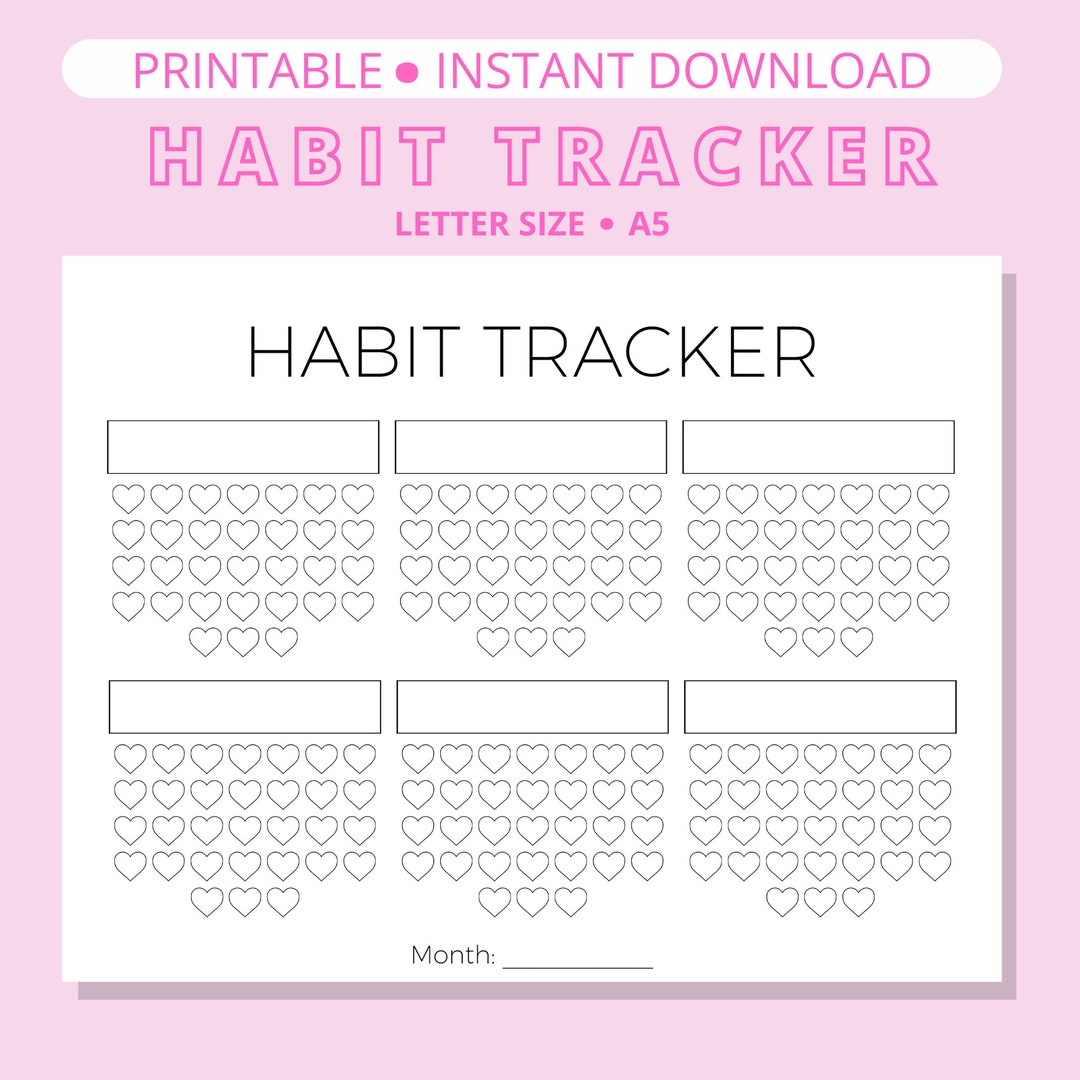 Habit Tracker Monthly Tracker Letter Size PDF Printable Hearts Cute - Etsy