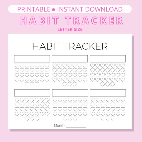 Habit Tracker Monthly Tracker Letter Size PDF Printable Hearts - Etsy