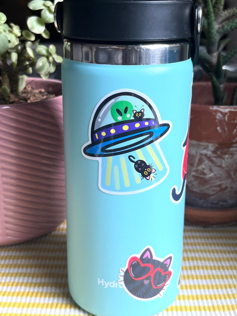 Cute Alien Cat Abduction Vinyl Sticker Water Bottle Sticker - Etsy