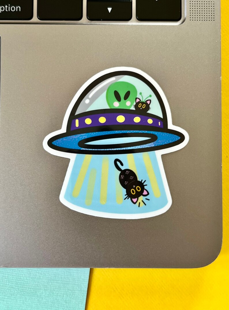 Cute Alien Cat Abduction Vinyl Sticker Water Bottle Sticker | Etsy