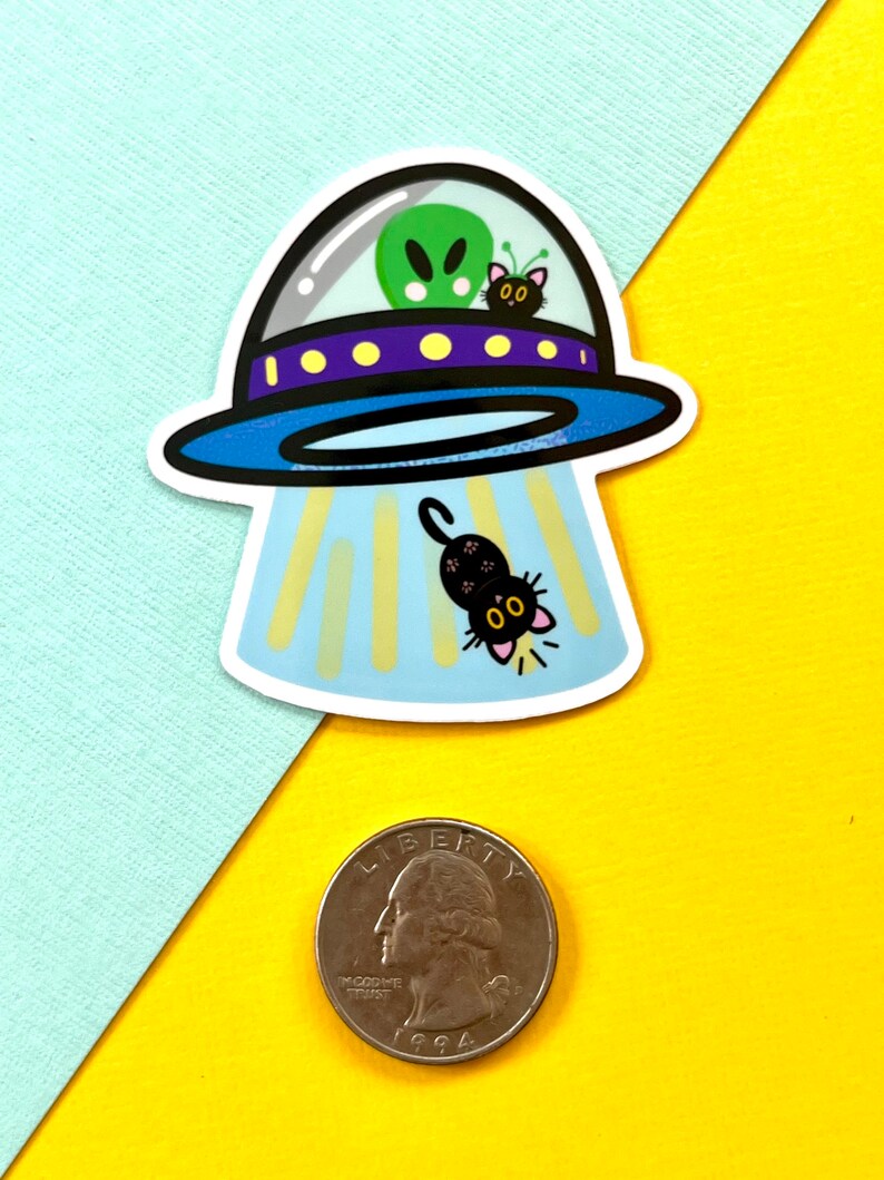 Cute Alien Cat Abduction Vinyl Sticker Water Bottle Sticker - Etsy
