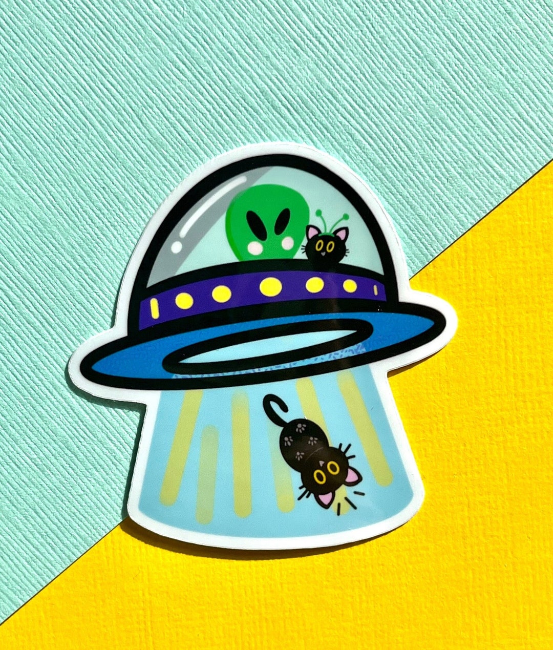 Cute Alien Cat Abduction Vinyl Sticker, Water Bottle Sticker, Laptop ...