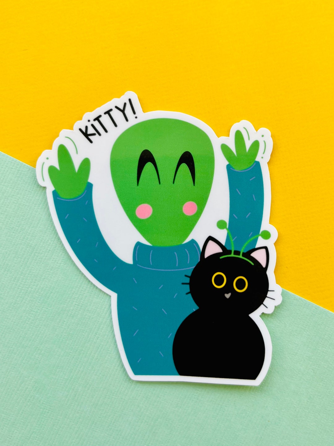 Alien and Kitty Sticker. Alien Sticker, Cute Alien Sticker, Cute Cat ...
