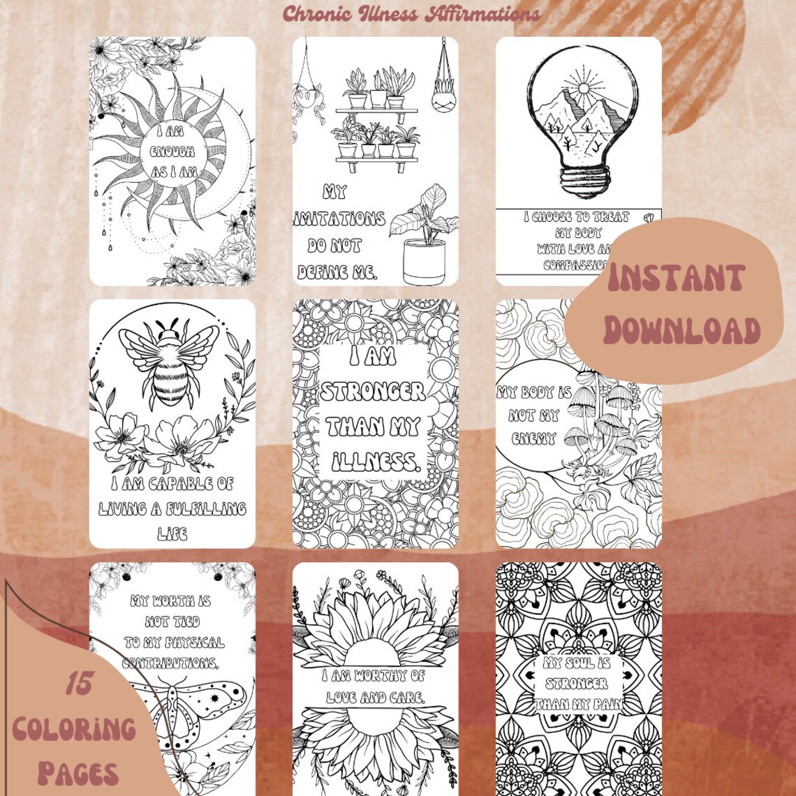 Printable Chronic Illness Affirmation Coloring Pages for Spoonies - Etsy