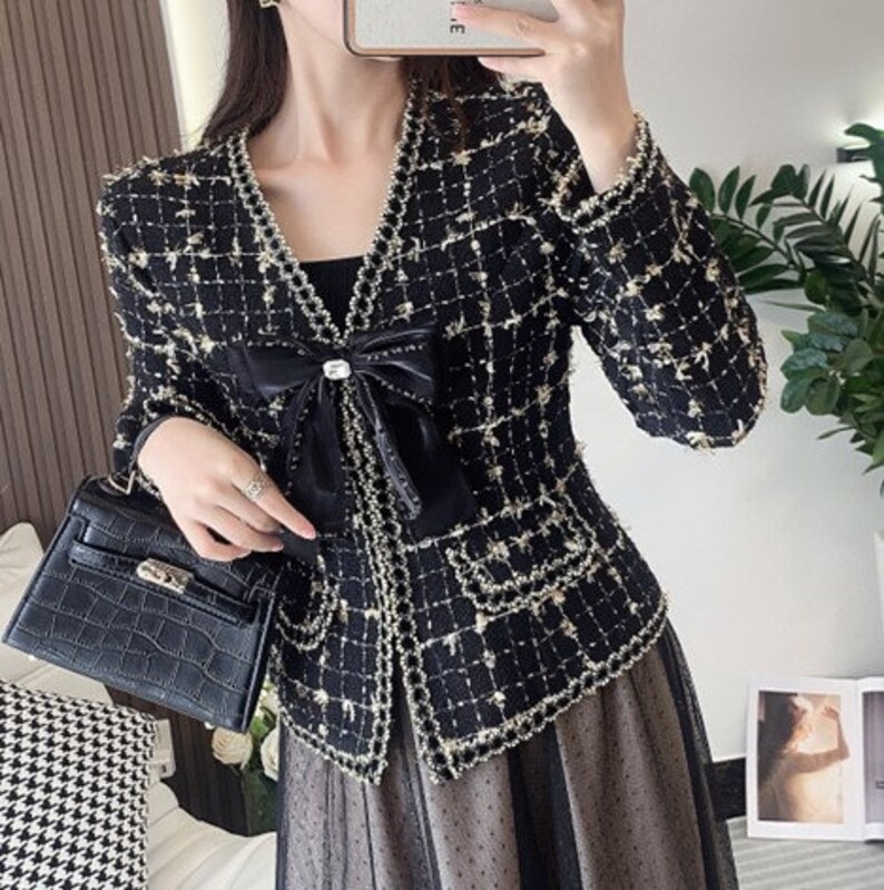 Elegant 2 Piece Tweed Set /womens Tweed Jacket Mesh Long Skirt/tweed ...