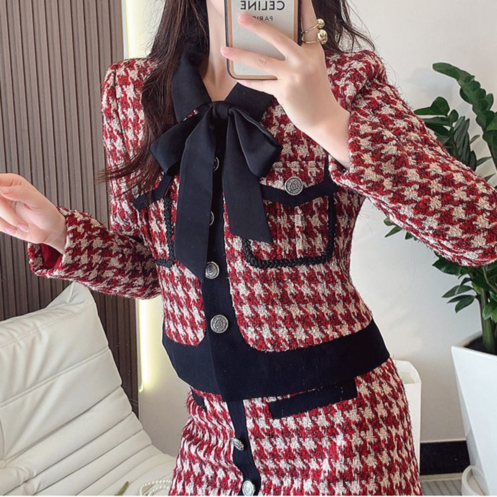 Tweed Skirt Set / Thousand Bird Pattern /tweed Suit Skirt Two-piece Set ...