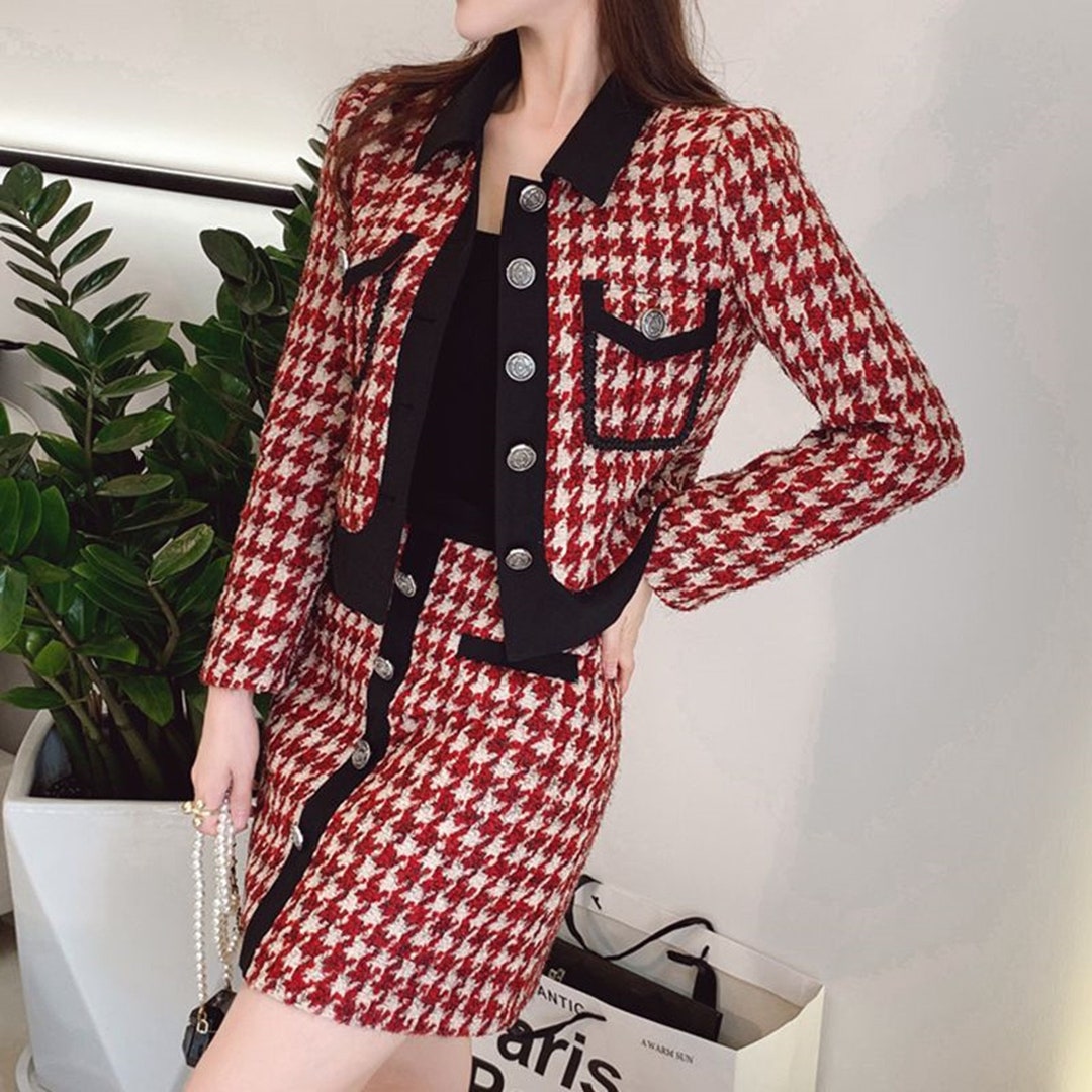 Tweed Skirt Set / Thousand Bird Pattern /tweed Suit Skirt Two-piece Set ...