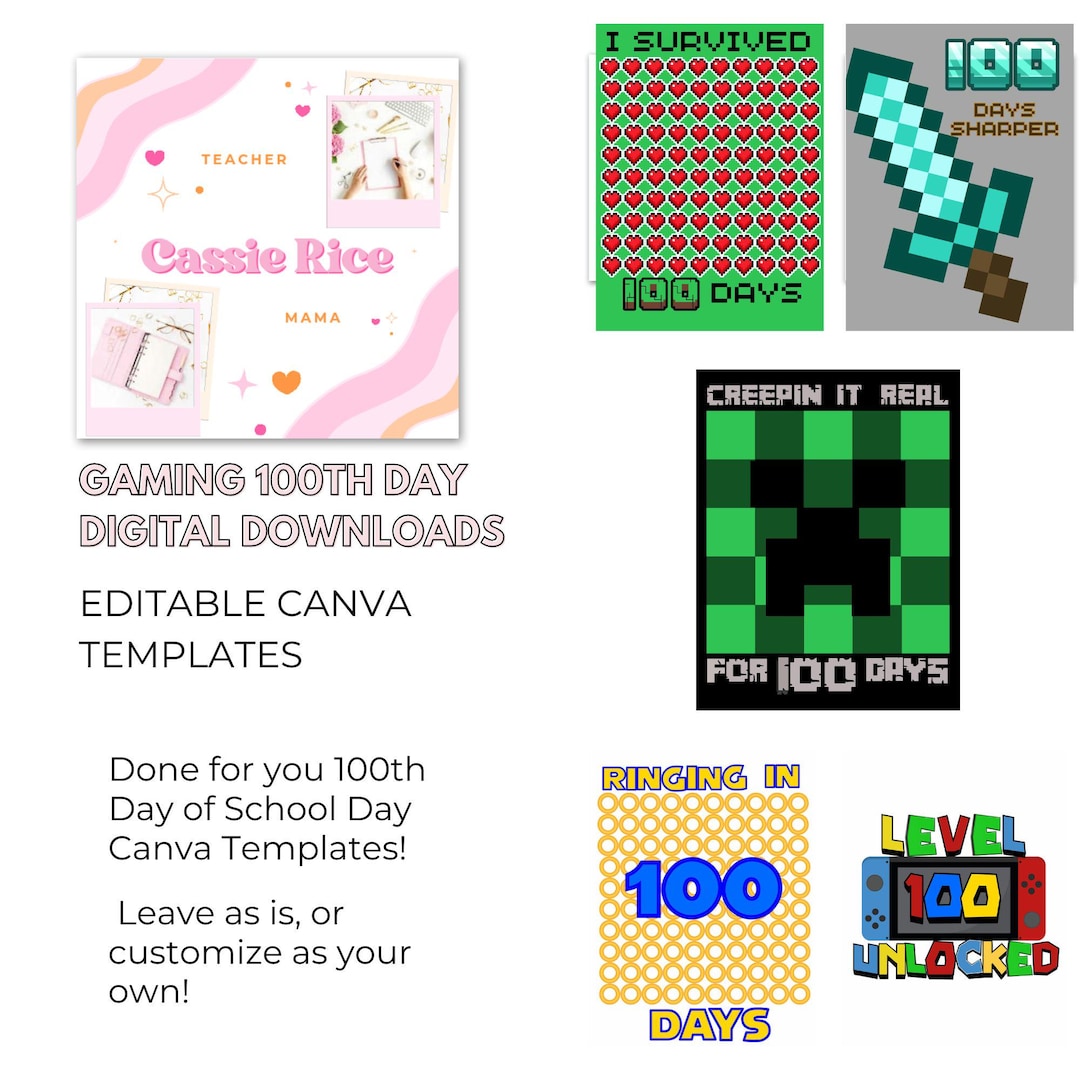 Gaming-themed 100 Days of School SVG/PNG Canva Template - Etsy