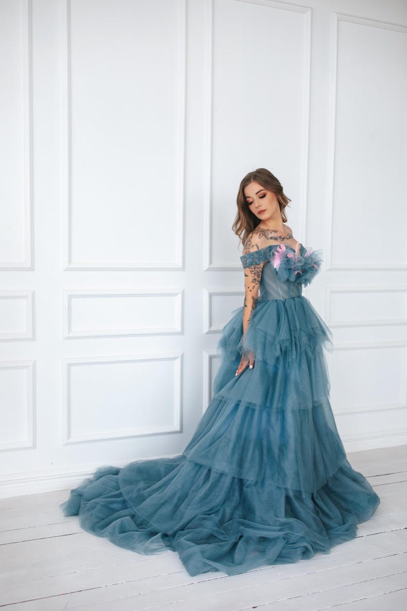 Dusty Blue Tulle Gown - Etsy